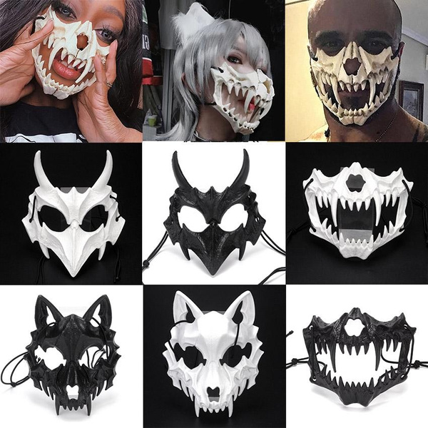 Halloween Animal Skeleton Mask Cosplay Costume Half Face Teeth Skull ...