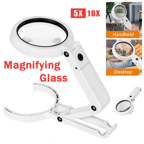 5X 10X Handheld Magnifier Illuminated Desktop Magnifying Glasses with 8 ...
