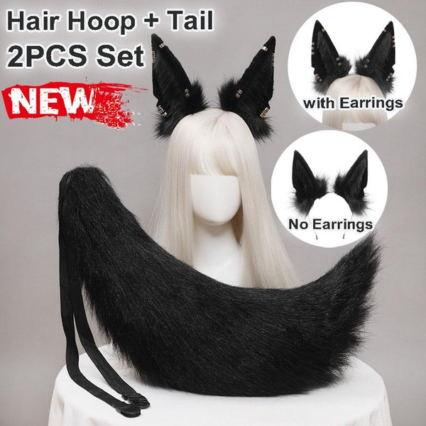 2PCS Set Newest Animal Ears and Tails Wolf Ears Hair Hoop and Tail Set ...