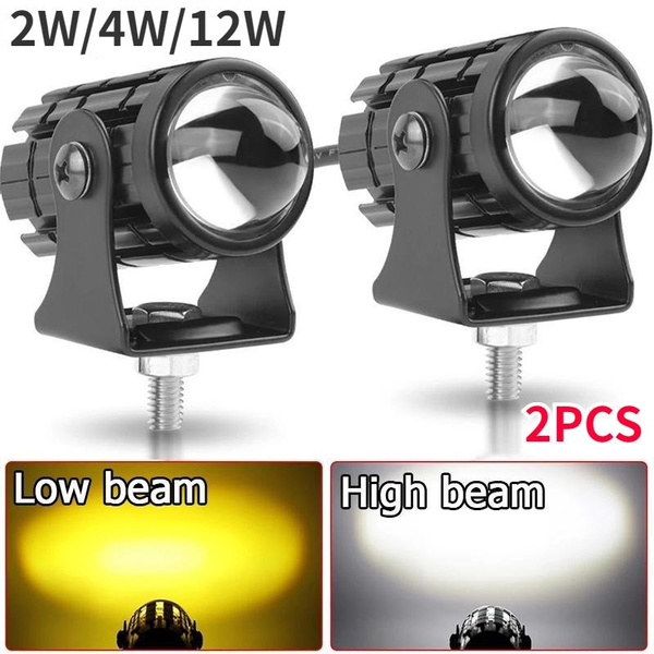 2PCS Universal Motorcycle LED Headlight Mini Projector Lens Dual Color ...