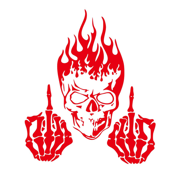 2pcs,6.2'' 16cm Middle Finger Flame Skull Fire Grim Reaper Death Wall ...