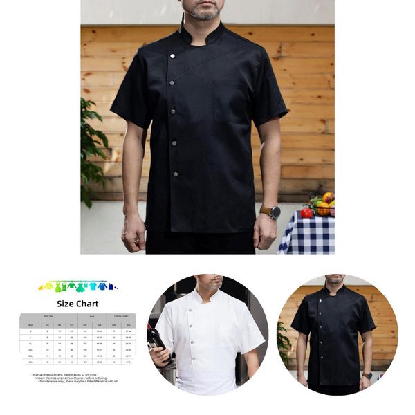 Chef Shirt Chef Uniform Stand Collar Short Sleeve Breathable Cook Shirt ...