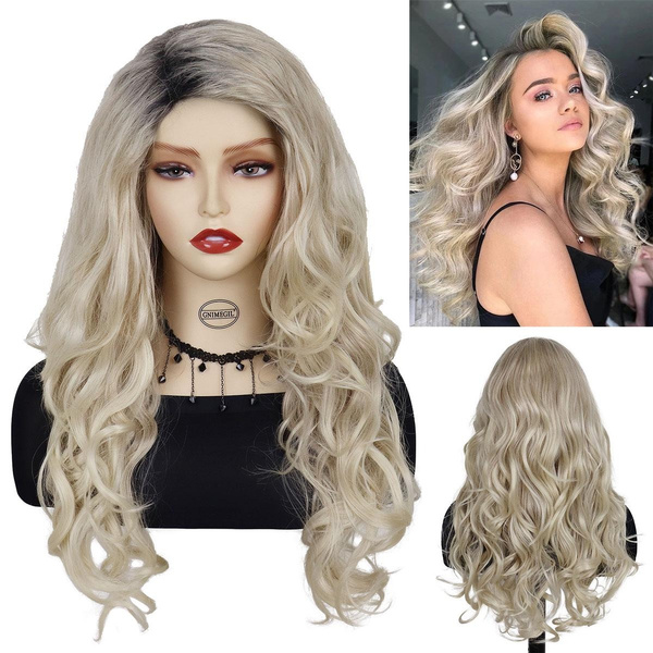 Glamorous Dark Root Ombre Light Blonde Wig Side Parting Wig Natural ...