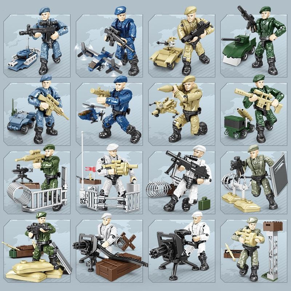 16Pcs WW2 Military Model Series Soldiers Equipped with Various DIY ...
