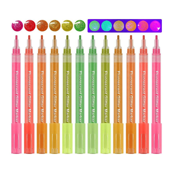 Glitter Highlighter Pens Fluorescent Color Fine Tips for Art Journaling ...