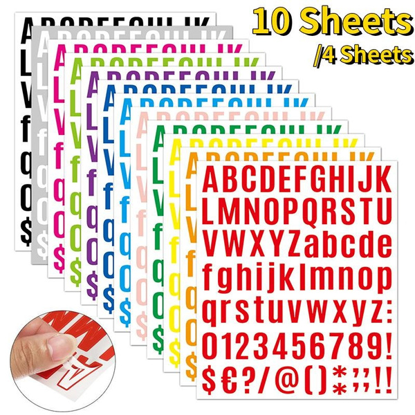4/10 Sheets Alphanumeric Stickers Multi-Color Alphabet Stickers Vinyl ...
