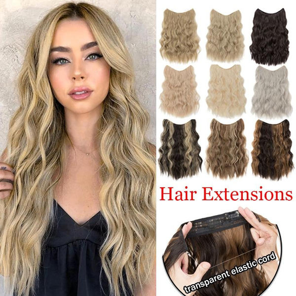 24"/20" Adjustable Curly Transparent Line Hidden Wire Hair Extensions ...
