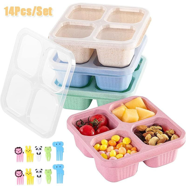 14Pcs/Set 4 Compartments Reusable Meal Prep Lunch Containers for Kids ...