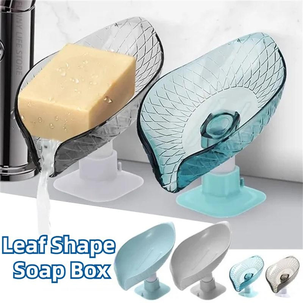 Leaf Shape Soap Box Drain Soap Holder Bathroom Accessories Suction Cup ...