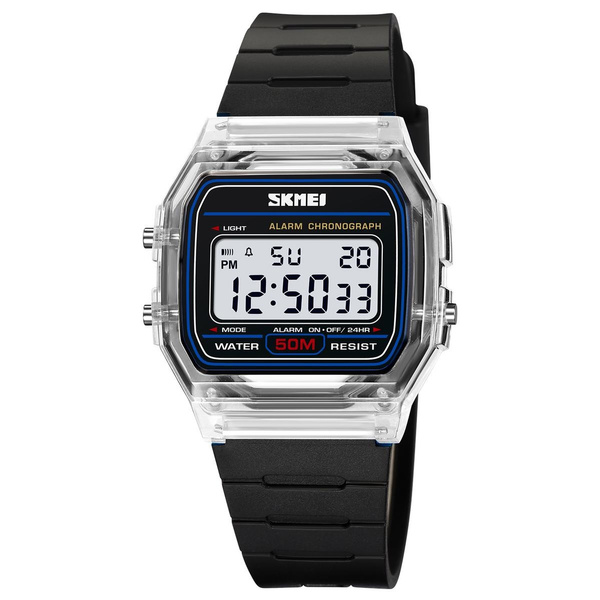 SKMEI Transparent Small Square Dial Digital Watch Outdoor Sports Water ...