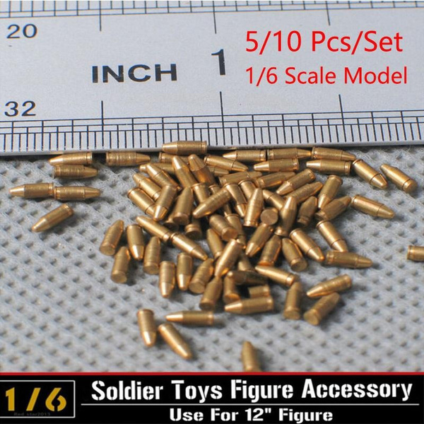 1/6 Scale Model Toys 5pcs Copper Bullets For Parabellum 9mm Gun Action ...