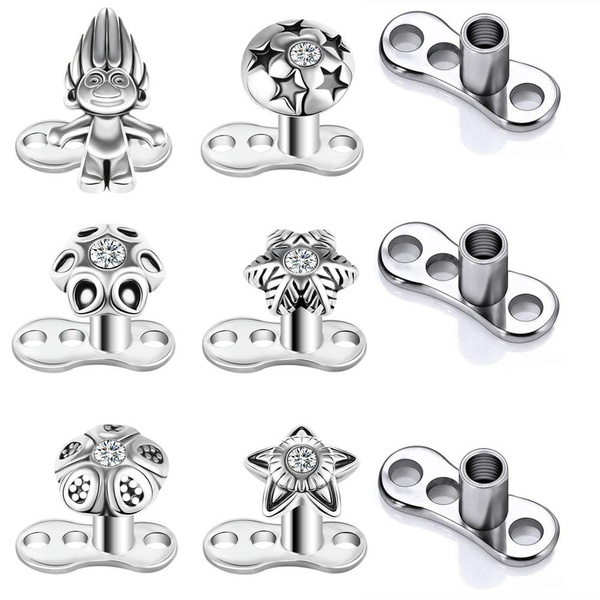 3Pcs 16G Stainless Steel Dermal Anchor Tops Base Star Flowers Skin ...