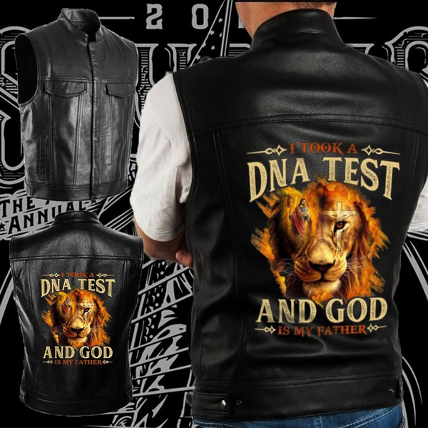 Fashion Christian Jesus Lion Leather Vest Leather Jacket Motorcycle ...