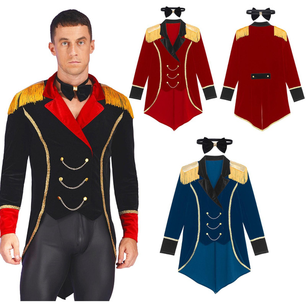 Mens Circus Ringmaster Cosplay Costume Fringe Velvet Jacket Magician ...