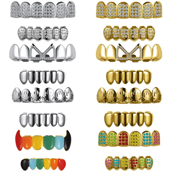 1 Set Plated Grills Teeth Shiny Cubic Zirconia Diamond Hip Hop ...