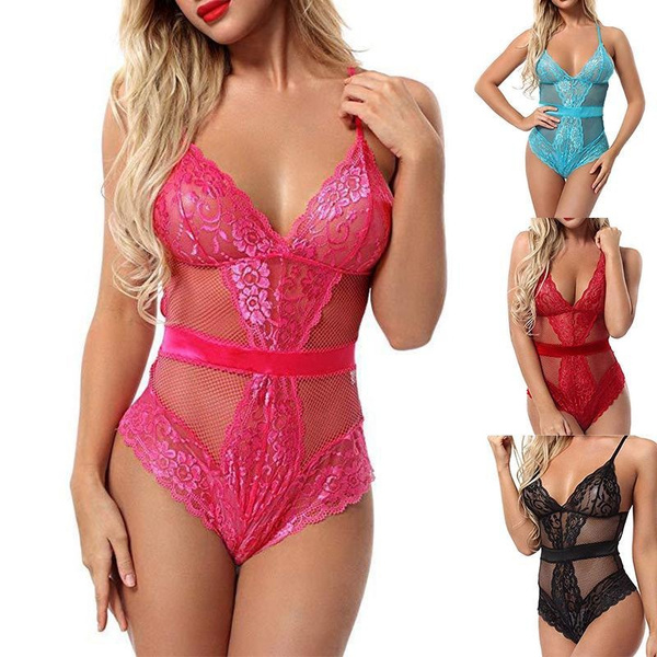 Fashion Womens Floral Hollow Out Lace Lingerie Comfortable Deep V Neck