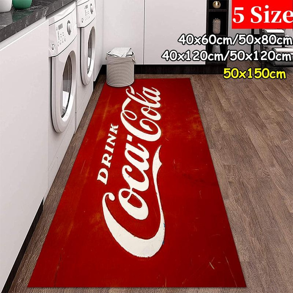 Retro Red and White Cola Letter Printing Area Non-slip Rug Soft Carpets ...