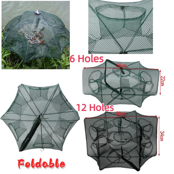 6/12 Holes Automatic Fishing Net Shrimp Cage Nylon Foldable Crab Fish ...