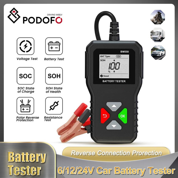 PODOFO Car Battery Charger Tester Analyzer 6V 12V 24V 100-2000CCA ...