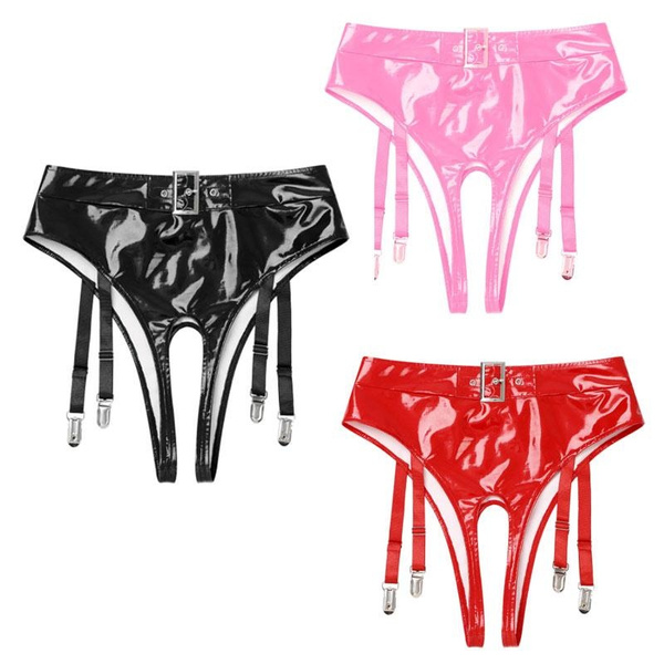 Woman Sexy Faux Leather Naughty Booty Shorts Underwear Shiny Rave Dance ...
