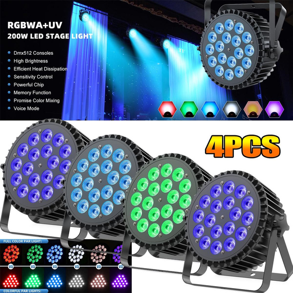 4PCS RGBWA+UV 18 LEDs Par Light 6 in 1 Stage Light DJ Light for Disco ...