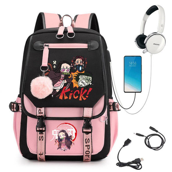 Demon Slayer Kimetsu No Yaiba Anime Girls School Bag Usb Port Backpacks ...