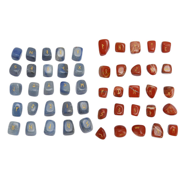 25pcs Rune Stones Set Good Luck Healing Power Polished Engraved Elder ...