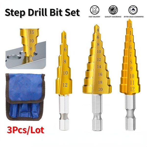 3Pcs/lot HSS Straight Groove Step Drill Bit Titanium Coated Wood Metal ...