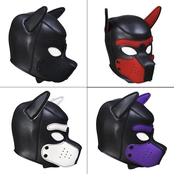 Adults Neoprene Puppy Hood Mask,Removable Cosplay Dog Full Face Pup ...