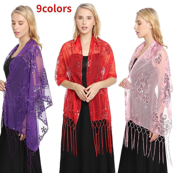 Sequin Embroidered Tassel Shawl Evening Dress Party Dinner Shawl Bride ...