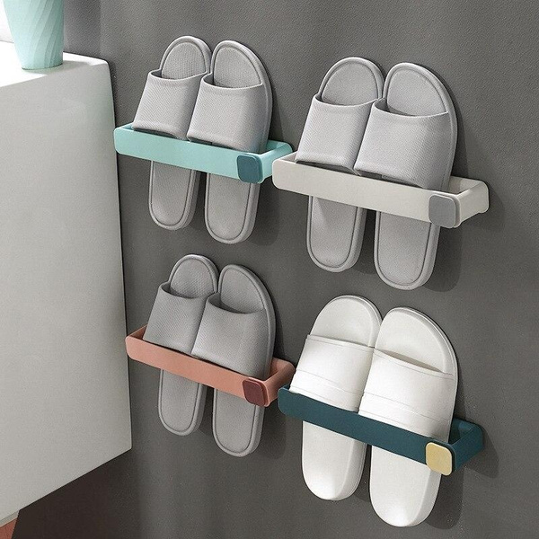 Wall Mounted One Piece Shoe Rack Bathroom Slipper Shelf No Punching ...
