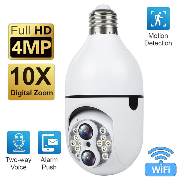 Dual Lens 4MP E27 WIFI Bulb Camera Indoor 10X Optical Zoom CCTV Auto ...