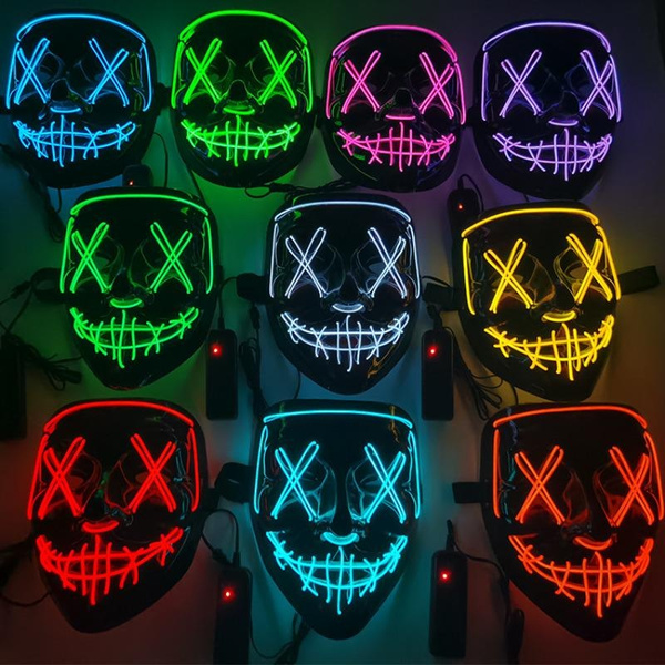 10 Colors Halloween Luminous Mask 3 Glowing Modes V for Vendetta with ...
