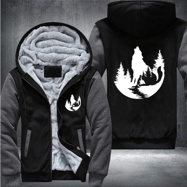 New Men's Wolf Tree Cool Print Jackets Coat Outdoors Fleece Warm ...