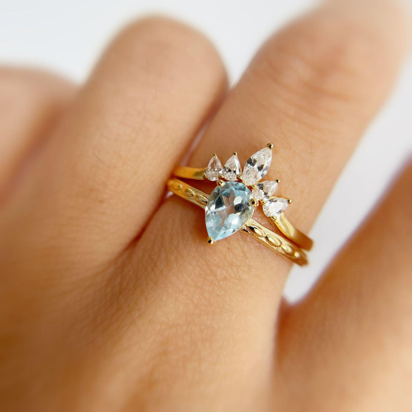 Popular Water Drop Crown Ring Copper Plated True Gold Color Preserving ...
