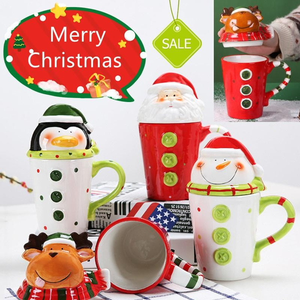 Creative Christmas Ceramic Mug 3D Relief Cartoon Santa Snowman Elk ...