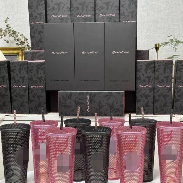 Kpop Idol Blackpink 2023 Doodle Pink Black Tumbler Durian Cup Sippy Cup 710ml 24oz | Wish