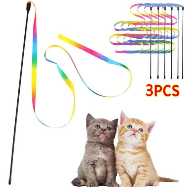 1/3/6Pcs Cat Wand Interactive Toy Colorful Fabric Ribbon Sticks Cat ...