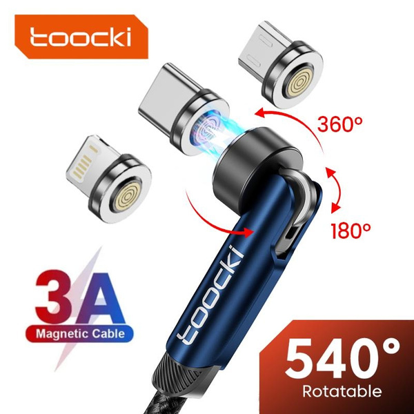 Toocki (1 Cable + 3 Plugs) 540 Rotatable Magnetic Charging Cable 3A USB ...