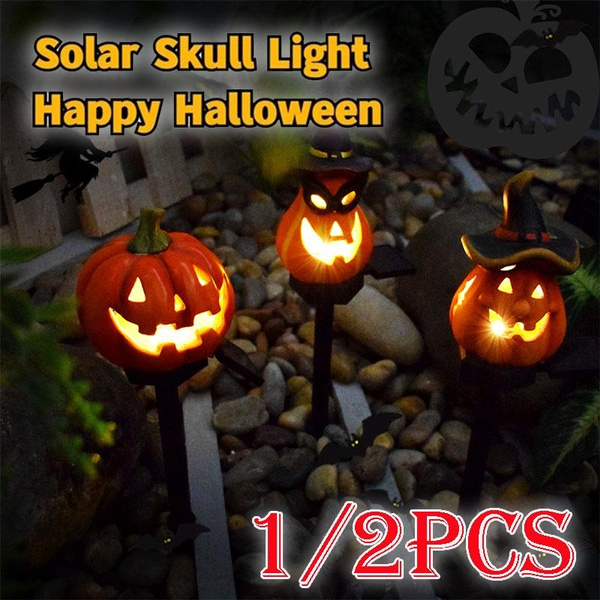 1/2PCS New Halloween Outdoor Solar Pumpkin Skull Light Outdoor Horror ...