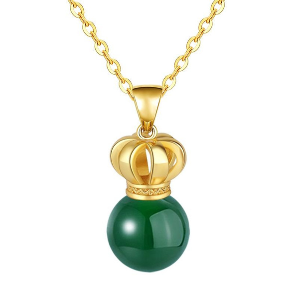 New Ethnic Style Retro Style Crown Natural Green Agate Pendant Female ...