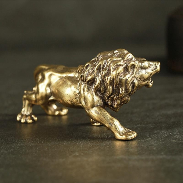 Antique Bronze Male Lion King Statue Small Ornaments Solid Copper ...