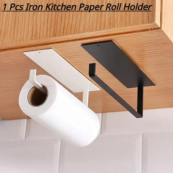 Iron Kitchen Paper Roll Holder Bar Cabinet Self-Adhesive Tissue Towel ...
