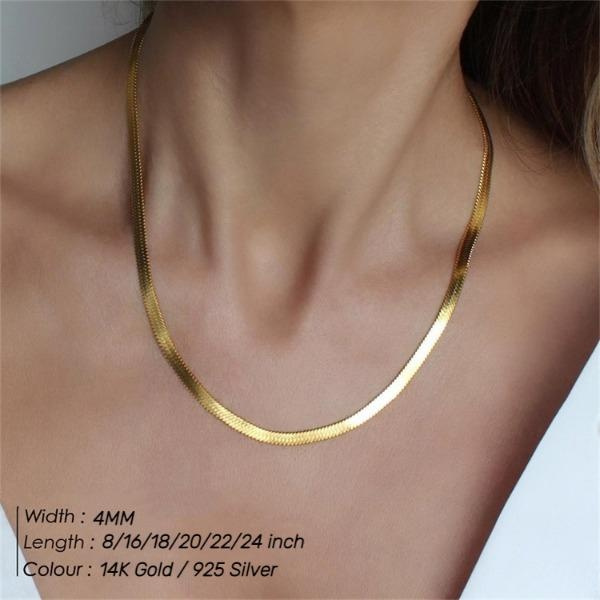 Luxury 14K Gold / 925 Silver Necklace or Bracelet 4MM Snake Chain ...