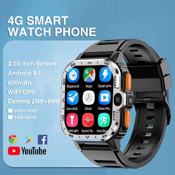 Rugged 4G LTE Smart Watch 2.03 Inch HD Screen Android 8.1 2GB RAM 16G ...