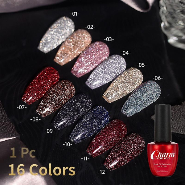 16 Colors Nail Polish Sparkle Colors Nail Gel Polish Soak Off UV LED ...
