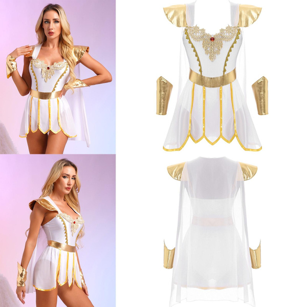 Women's Ancient Roman Bodysuit Toga Costumes Halloween Cosplay Fancy ...