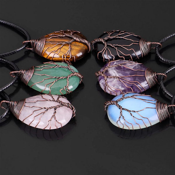 KISMIS 1PC/2Pcs Natural Stone Entangle Copper Drop Shape Chain Necklace ...