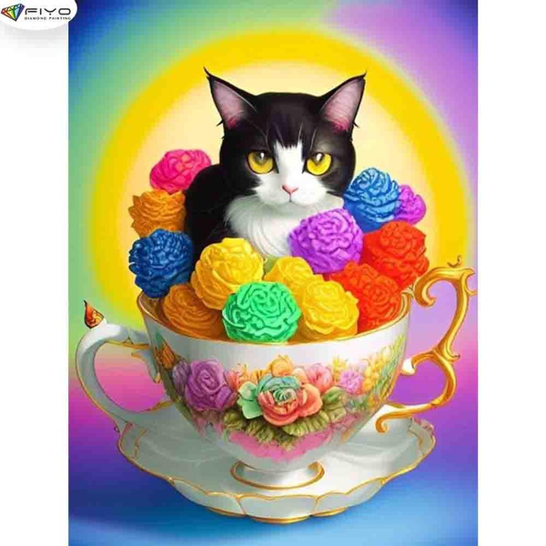 FIYO Cat DIY 5D Diamond Painting Full Drill with Number Kits Home and ...