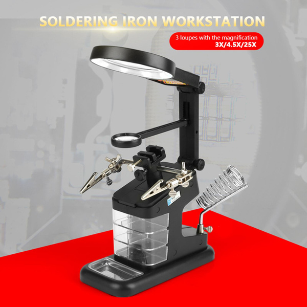 USB Electric Soldering Iron Workstation with 3X/4.5X/25X Loupe LED ...